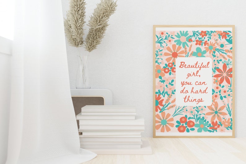 Beautiful Girl You Can Do Hard Things Boho Flower Trendy Wall - Etsy