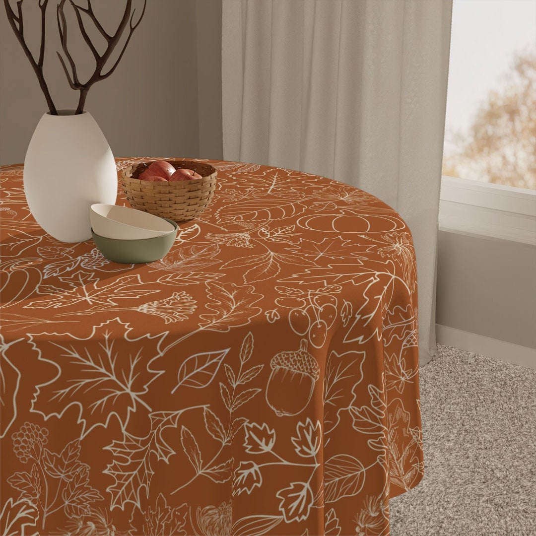 Fall Tablecloth, Autumn Tablecloth, Fall Burnt Orange White Table Cloth ...