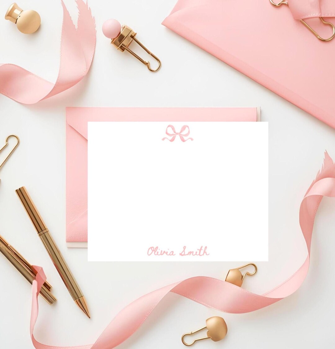Bow Note Cards, Coquette Stationary Set, Preppy Pink Watercolor Bow ...