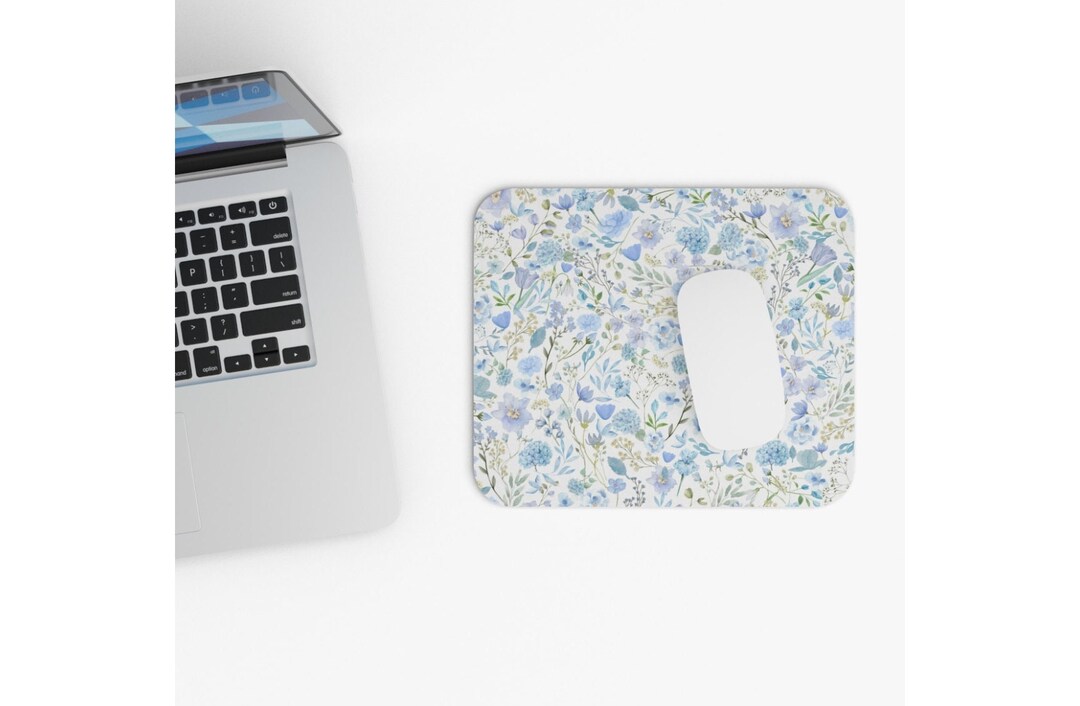 Blue Flower Mouse Pad, Floral Blue Mousepad, Light Blue Wildflower Desk ...