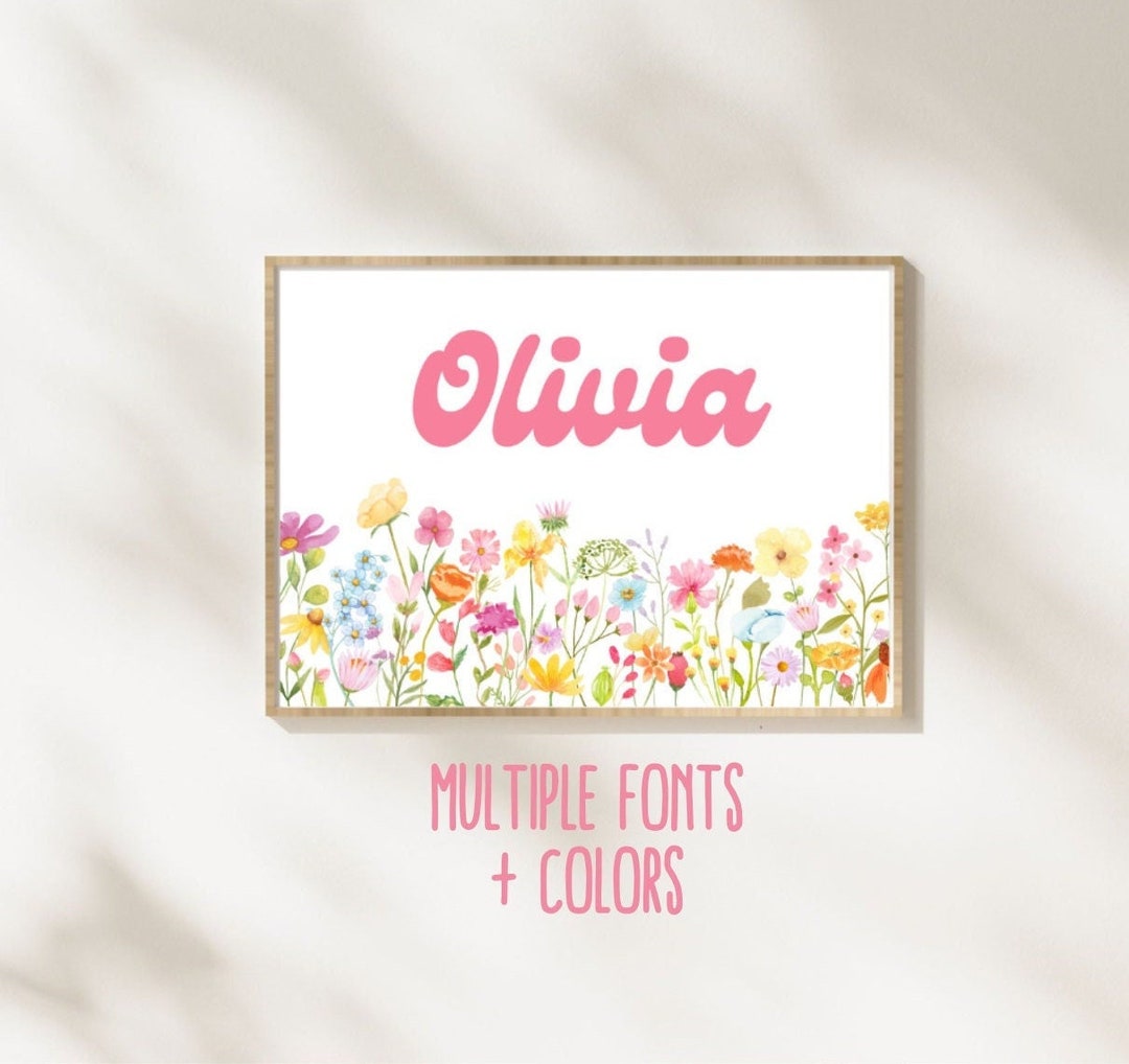 Custom Name Wall Art, Personalized Flower Name Art, Customized Floral ...