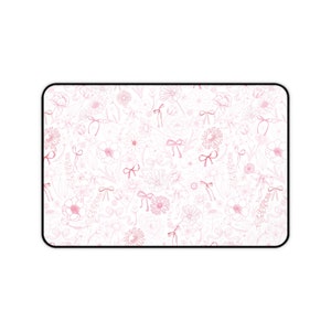 Pink Floral Bows Desk Mat, Pink Coquette Desk Decor, Preppy Pink Desk ...