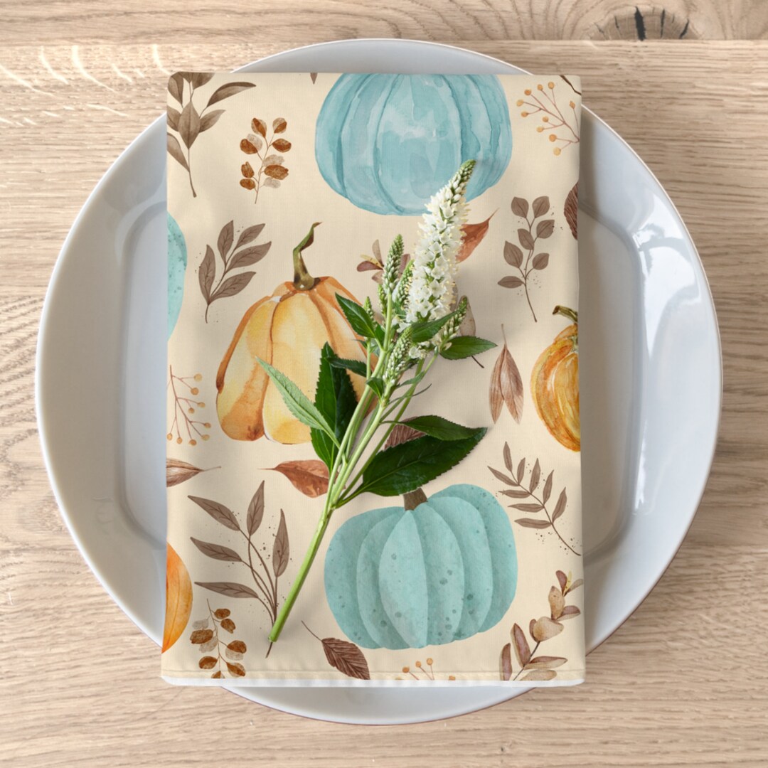 Pumpkin Napkins, Fall Teal Pumpkin Napkins, Autumn Table Napkins, Fall ...