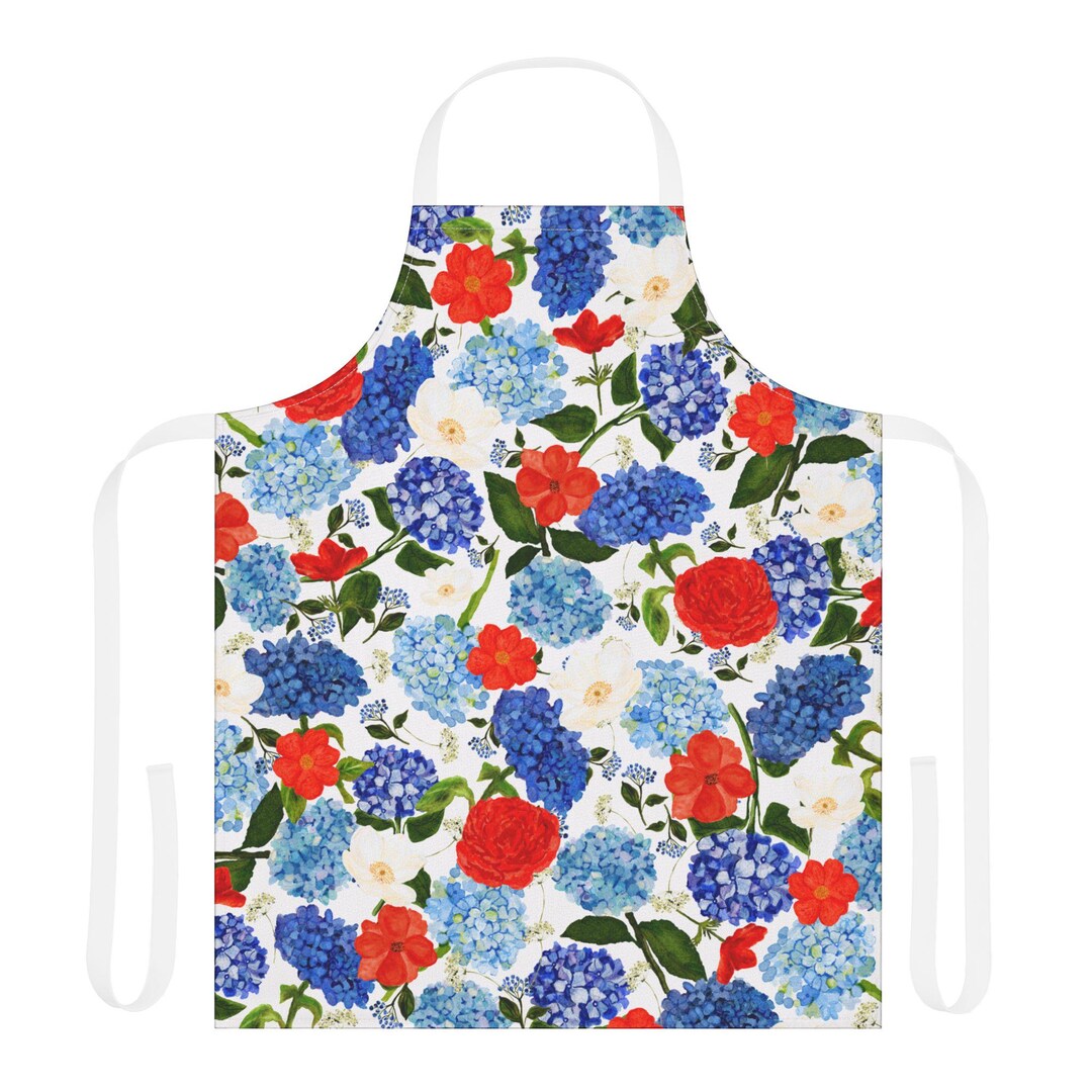 4th of July Apron, Red White Blue Flower Apron, Summer New England ...