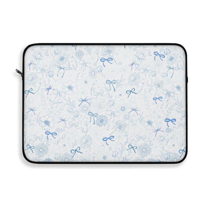 Blue Bows Laptop Sleeve, Blue Coquette Laptop Cover, Blue Flower Bows ...