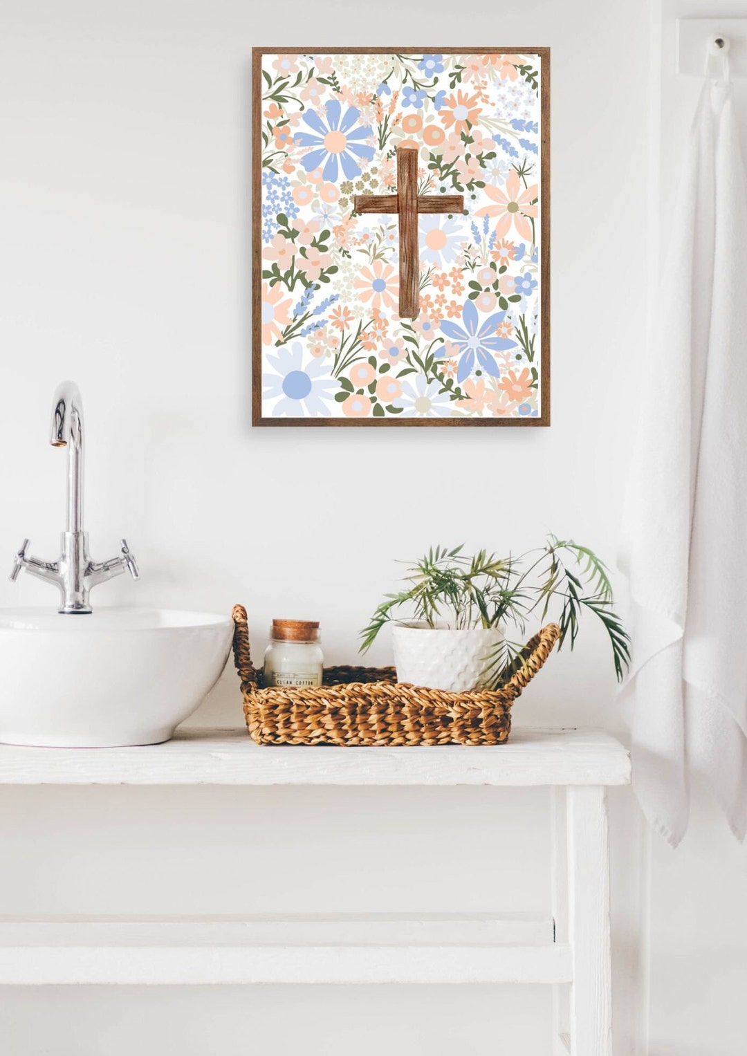 Flower Cross Print, Pastel Floral Christian Decor, Kids Christian Wall ...