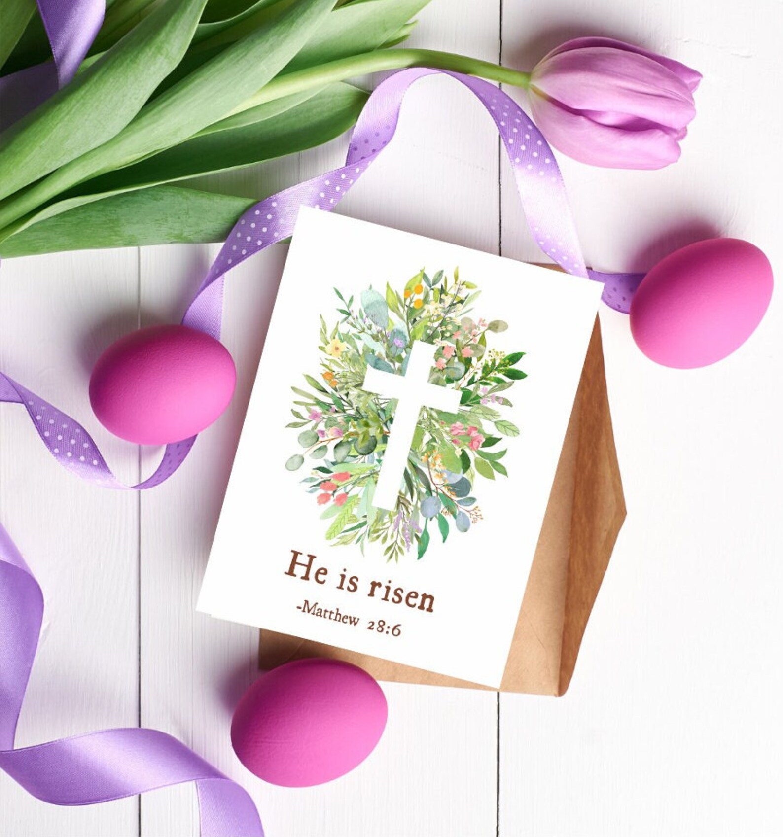 He is Risen Easter Cards, Easter Cross Flowers Card Set, Watercolor ...