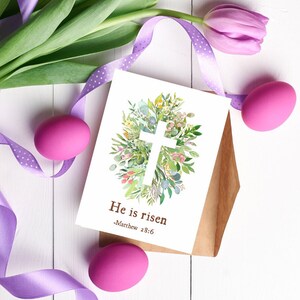 He is Risen Easter Cards, Easter Cross Flowers Card Set, Watercolor ...