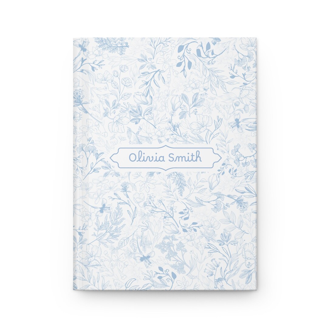Customized Light Blue Floral Journal, Personalized Blue Flower Notebook ...