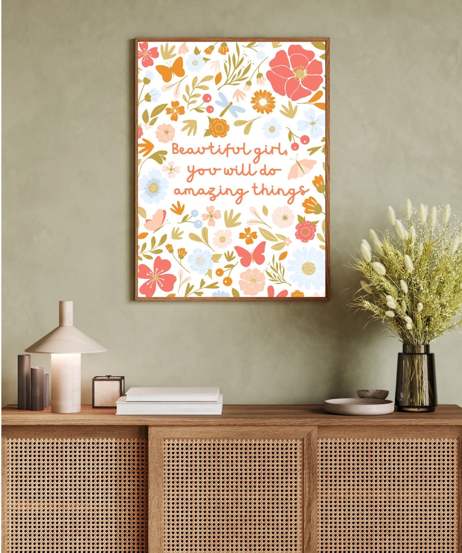 Beautiful Girl You Will Do Amazing Things Boho Flower Trendy Wall Art ...