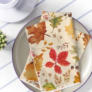 Fall Napkins, Autumn Napkins, Fall Leaves Napkins, Autumnal Floral ...