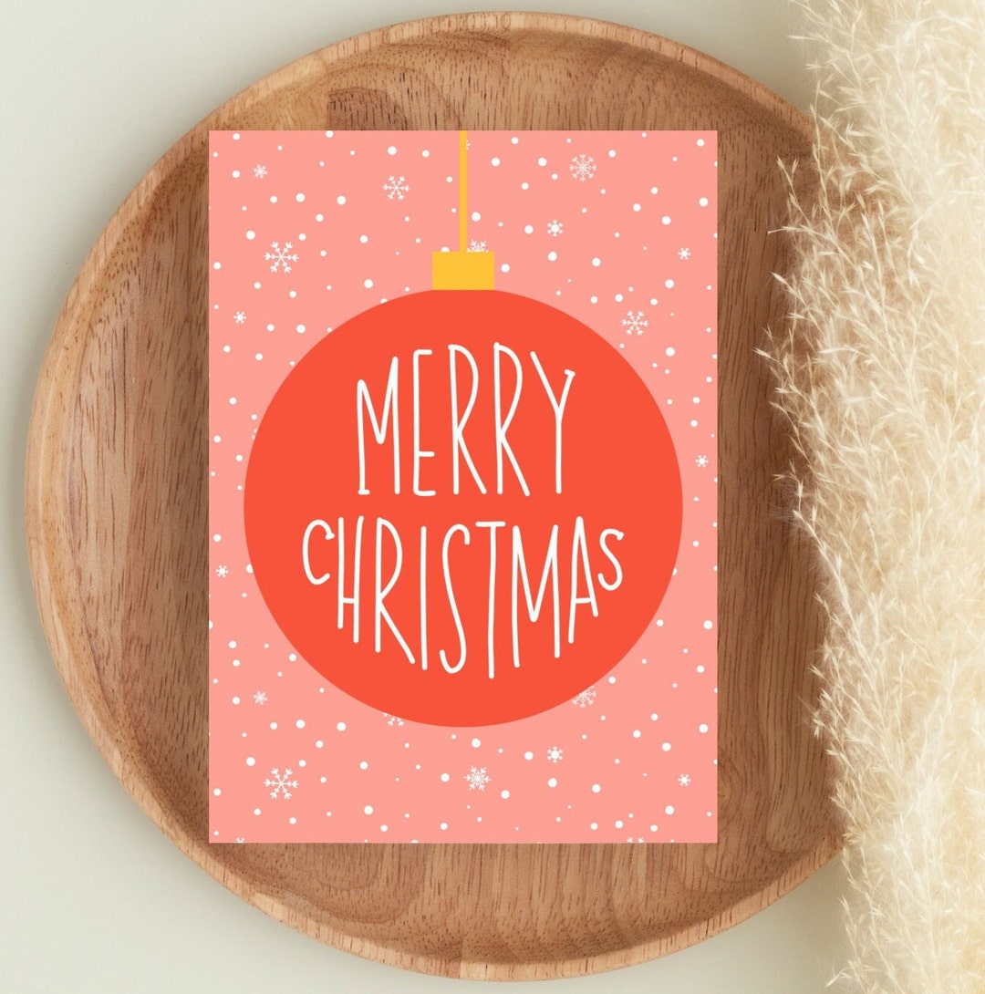 Pink Christmas Cards, Merry Christmas Card Pack, Set of Christmas Cards ...