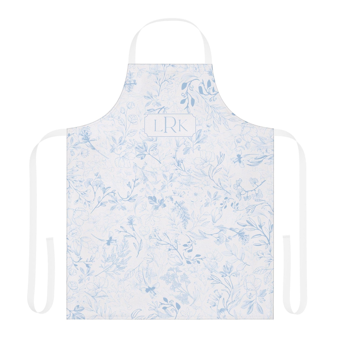 Light Blue Apron, Monogram Apron, Chinoiserie Blue Floral Apron, Gift ...