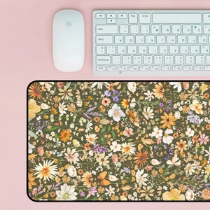 Floral Green Desk Mat, Boho Wildflower Keyboard Mat, Sage Green Flower ...