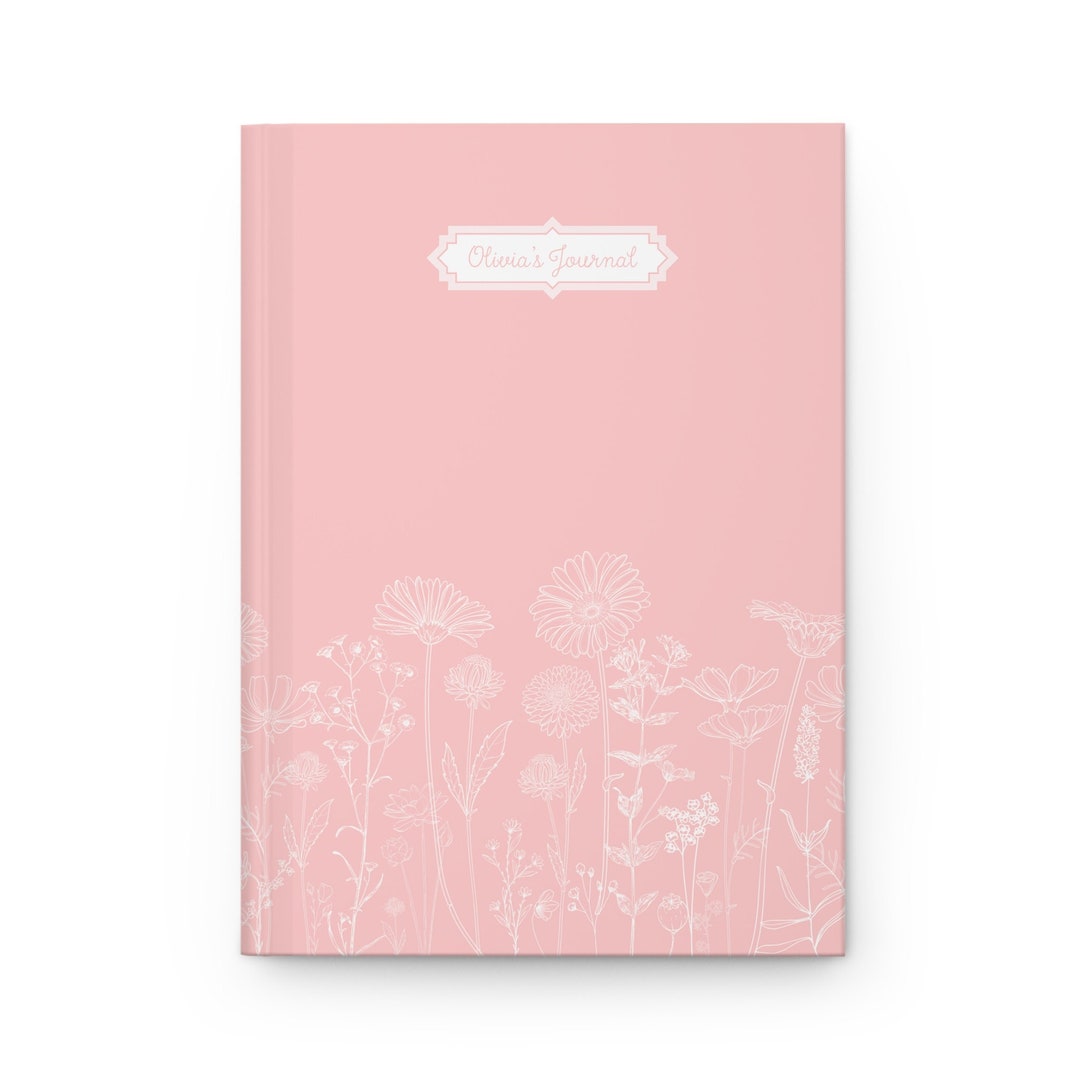 Personalized Journal for Girls, Pink Wildflower Hardcover Journal, Pink ...