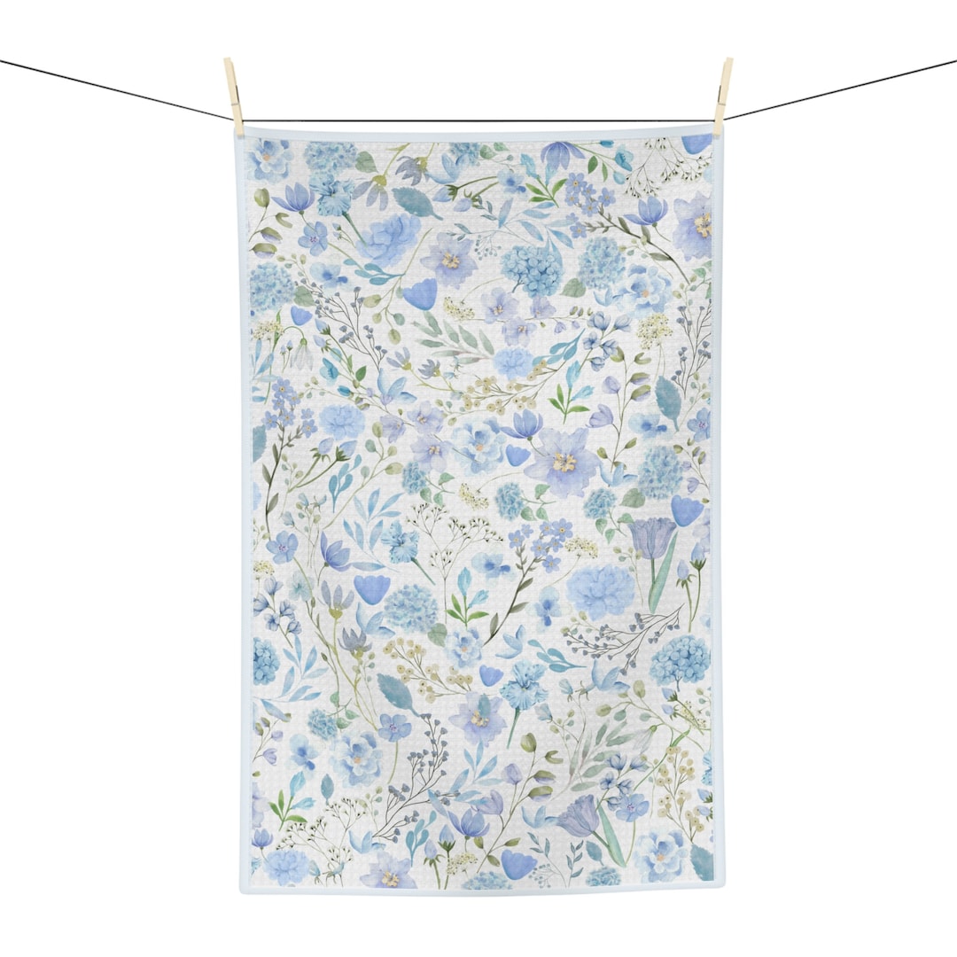 Blue Flower Tea Towel, Floral Blue Kitchen Towel, Light Blue Wildflower ...