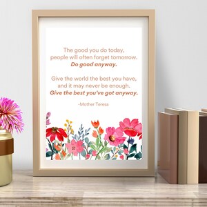 Mother Teresa Do It Anyway Print, Mother Teresa Quote Wall Art, Mother ...