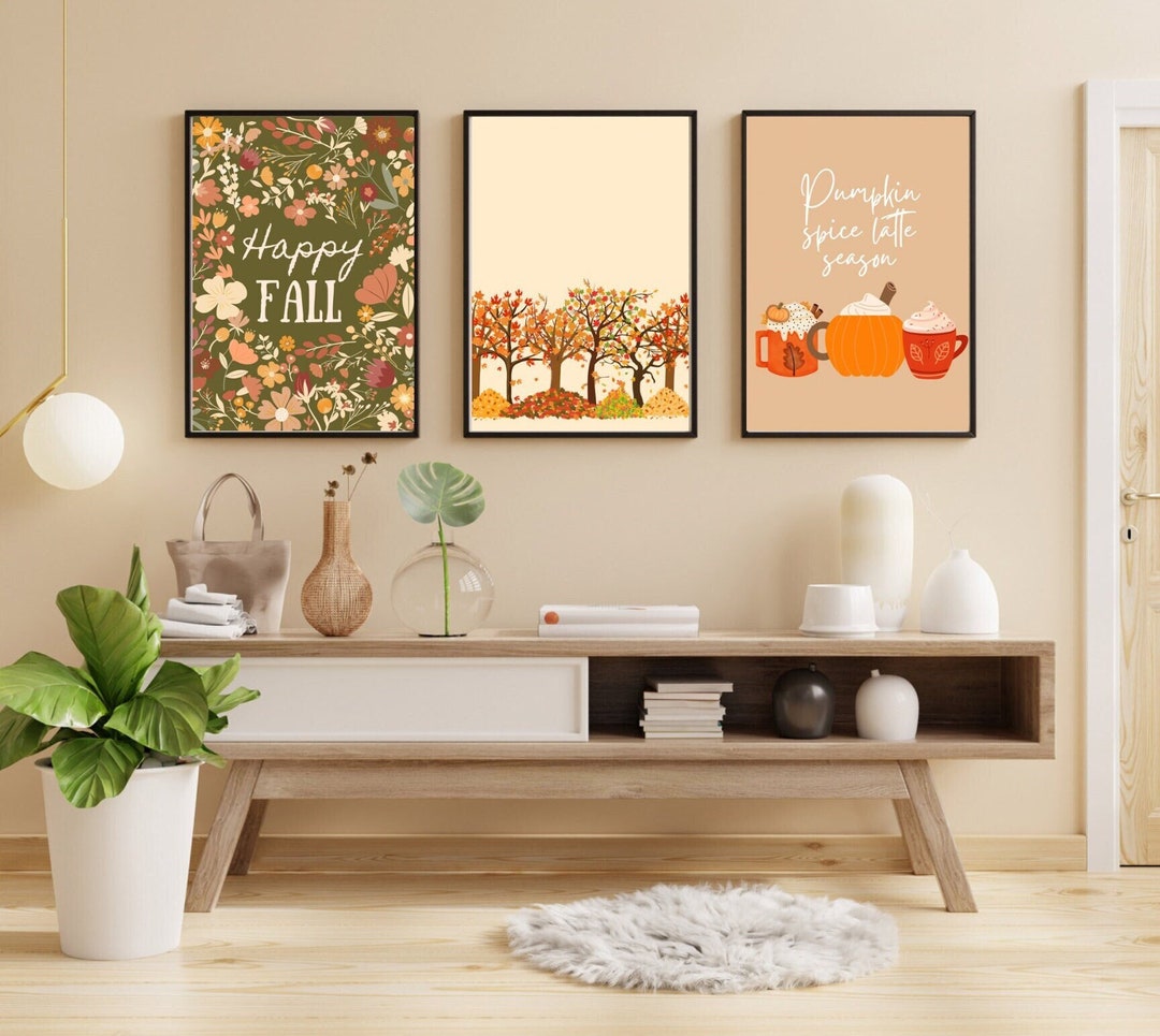 Fall Wall Art Set of 3, Autumn Gallery Wall Art, Fall Floral Leaves ...