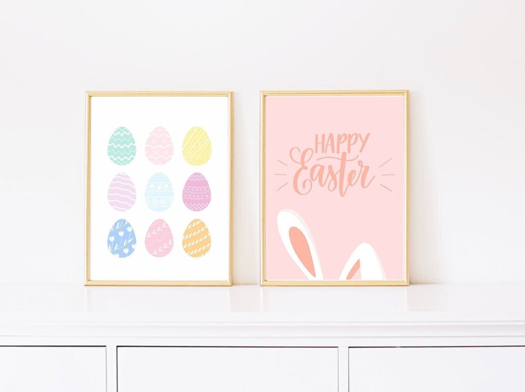 Easter Set of 2 Prints, Easter Decor, Easter Wall Art, Happy Easter ...