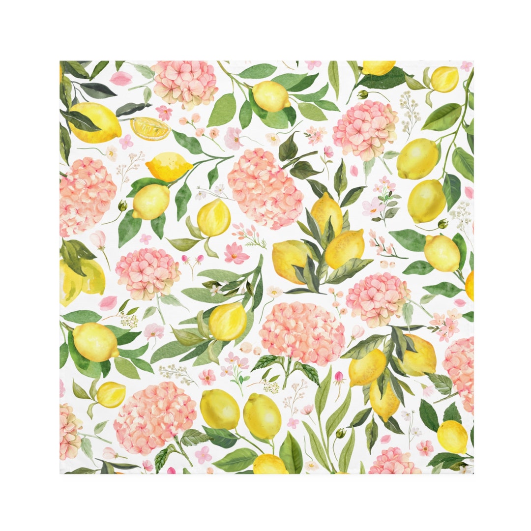 Lemon Hydrangea Napkins, Pink Lemon Napkins, Pink Hydrangea Lemon ...