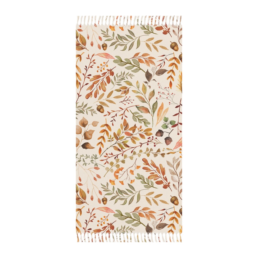 Botanical Throw Cloth, Fall Floral Botanical Throw Cloth, Autumnal Bed ...