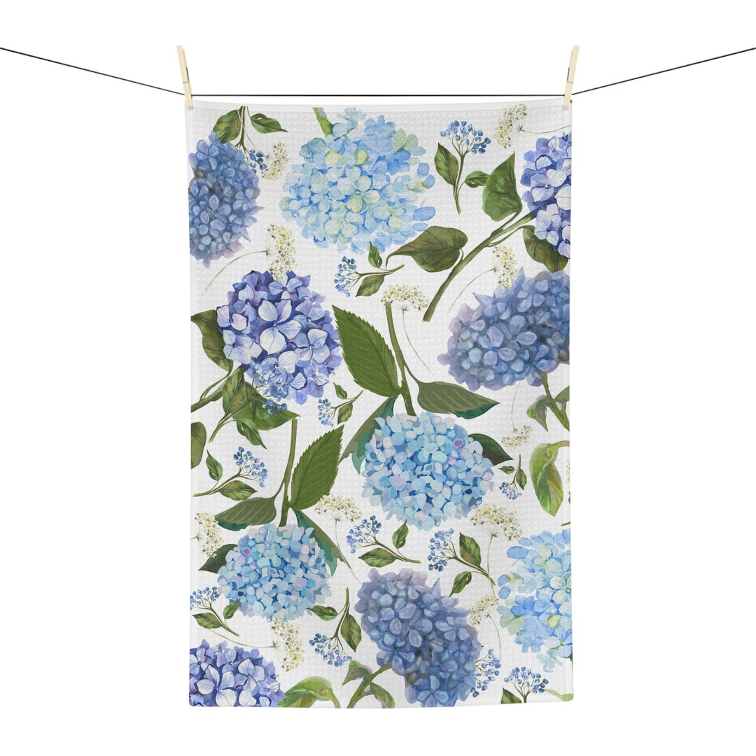 Hydrangea Kitchen Towel, Hydrangea Tea Towel, Summer Blue White Floral ...