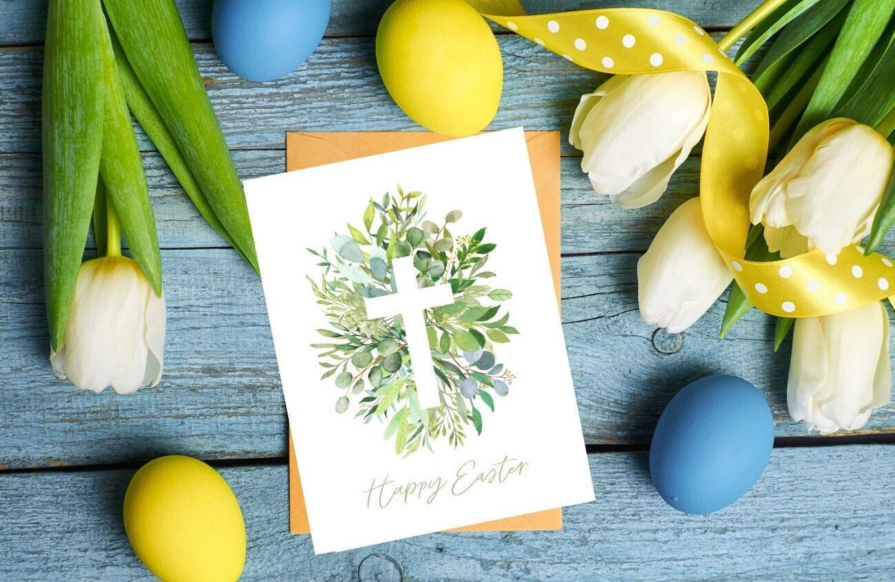 Happy Easter Cards, Easter Cross Card Set, Watercolor Easter Cross Card ...