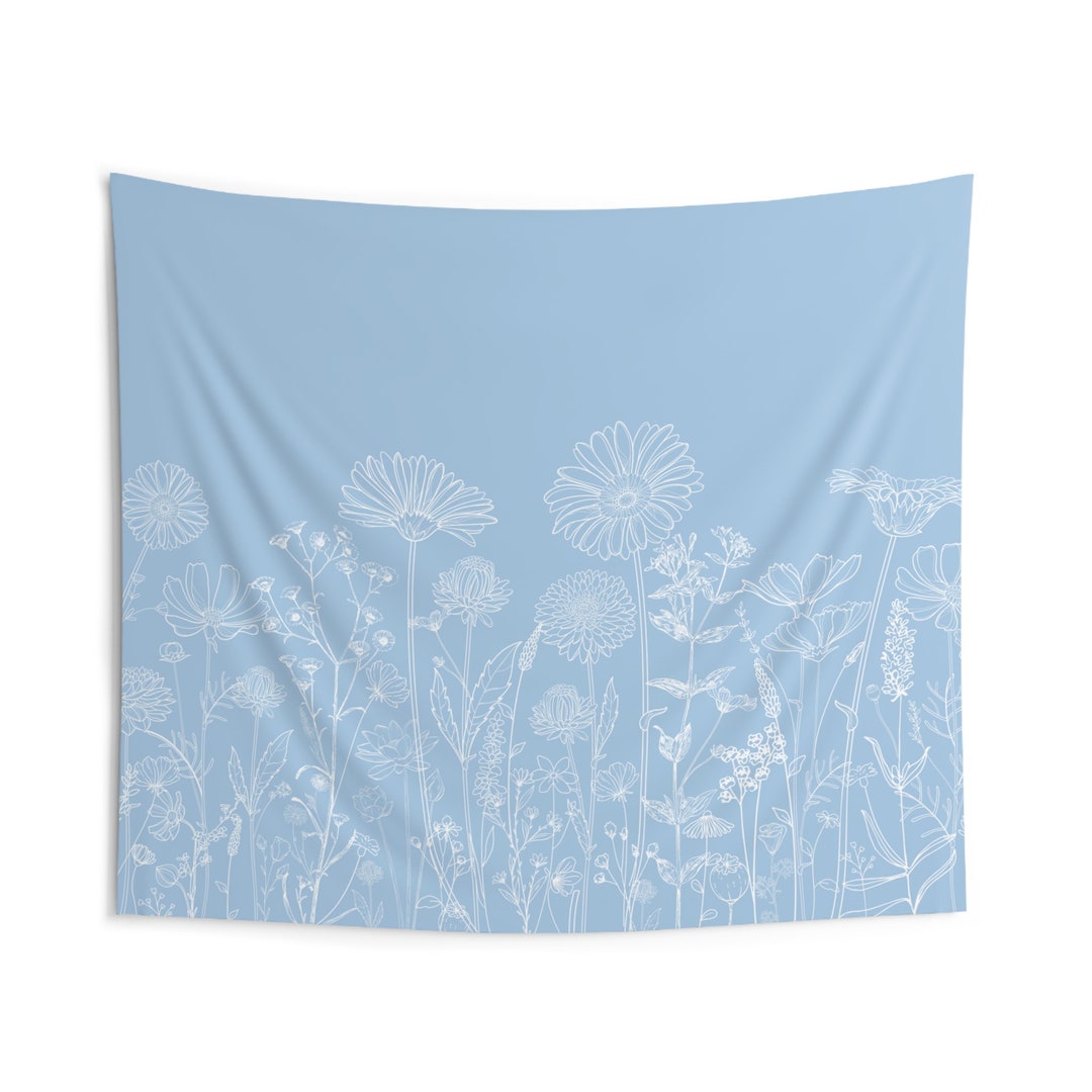 Tapestry Wall Hanging, Light Blue Tapestry, Boho Blue Flower Tapestry ...