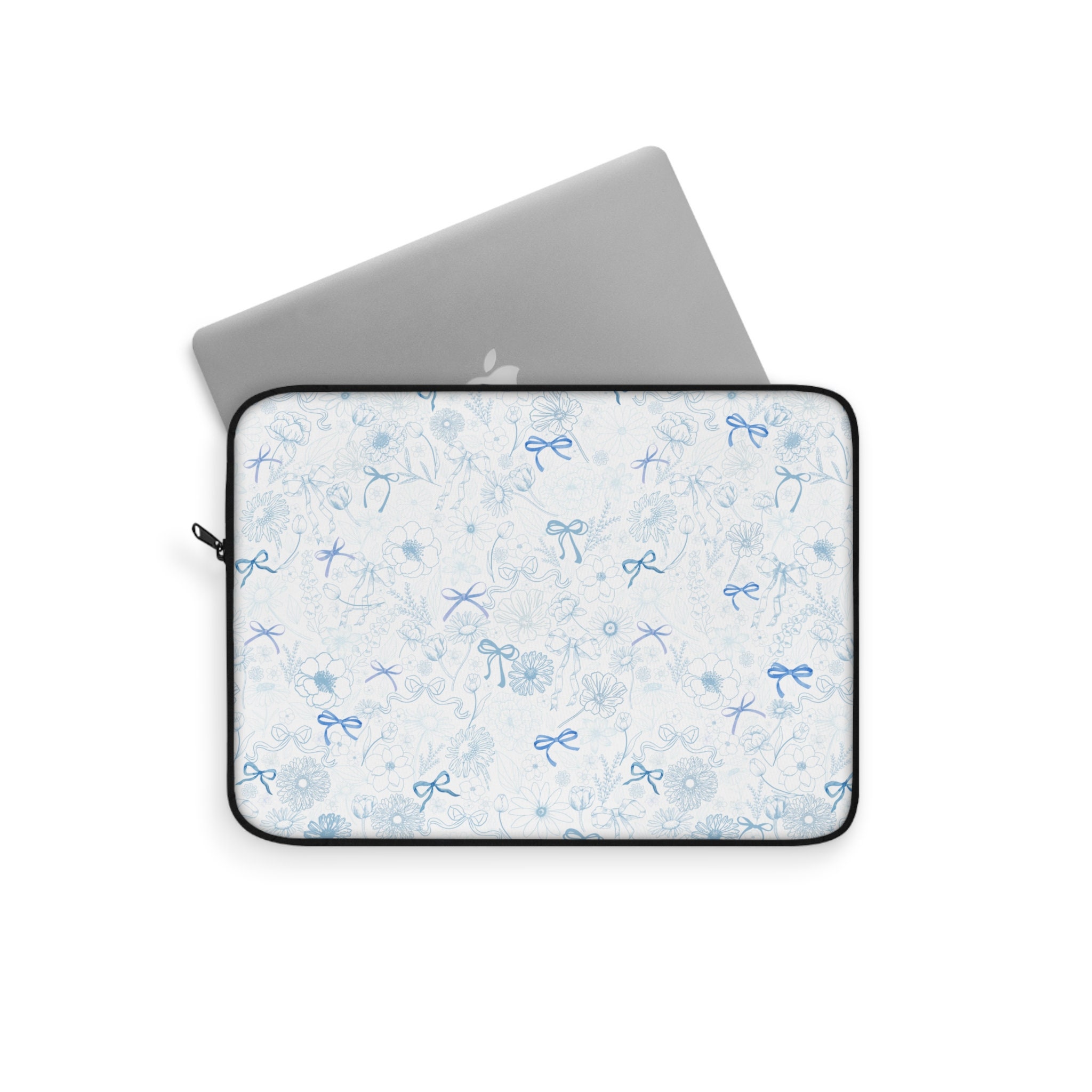 Blue Bows Laptop Sleeve, Blue Coquette Laptop Cover, Blue Flower Bows ...