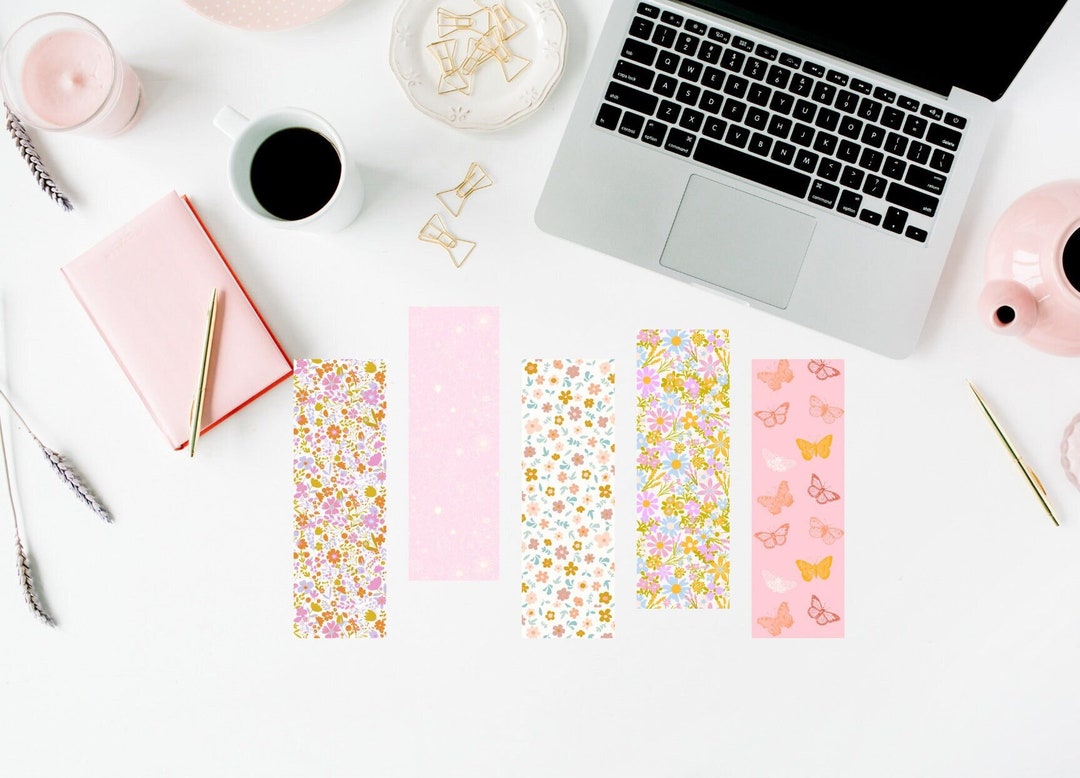 Pink Flower Bookmarks, Pink Retro Bookmark Pack, Pink Boho Bookmark Set ...