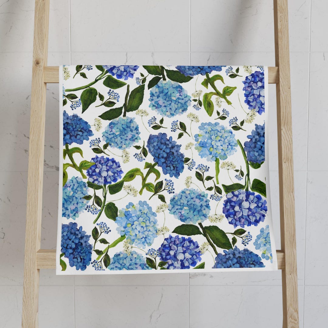 Hydrangea Hand Towel, Hydrangea Bathroom Towels, Blue Hydrangea ...