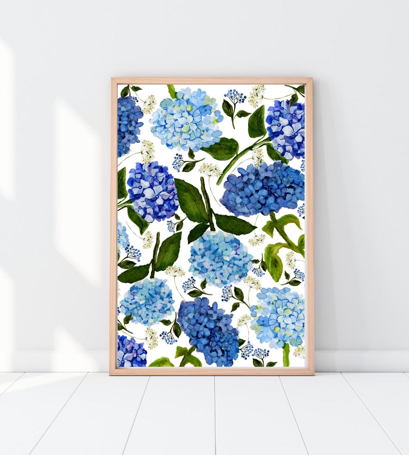 Hydrangea Print, Hydrangeas Wall Art, Blue Hydrangea Kitchen Decor ...