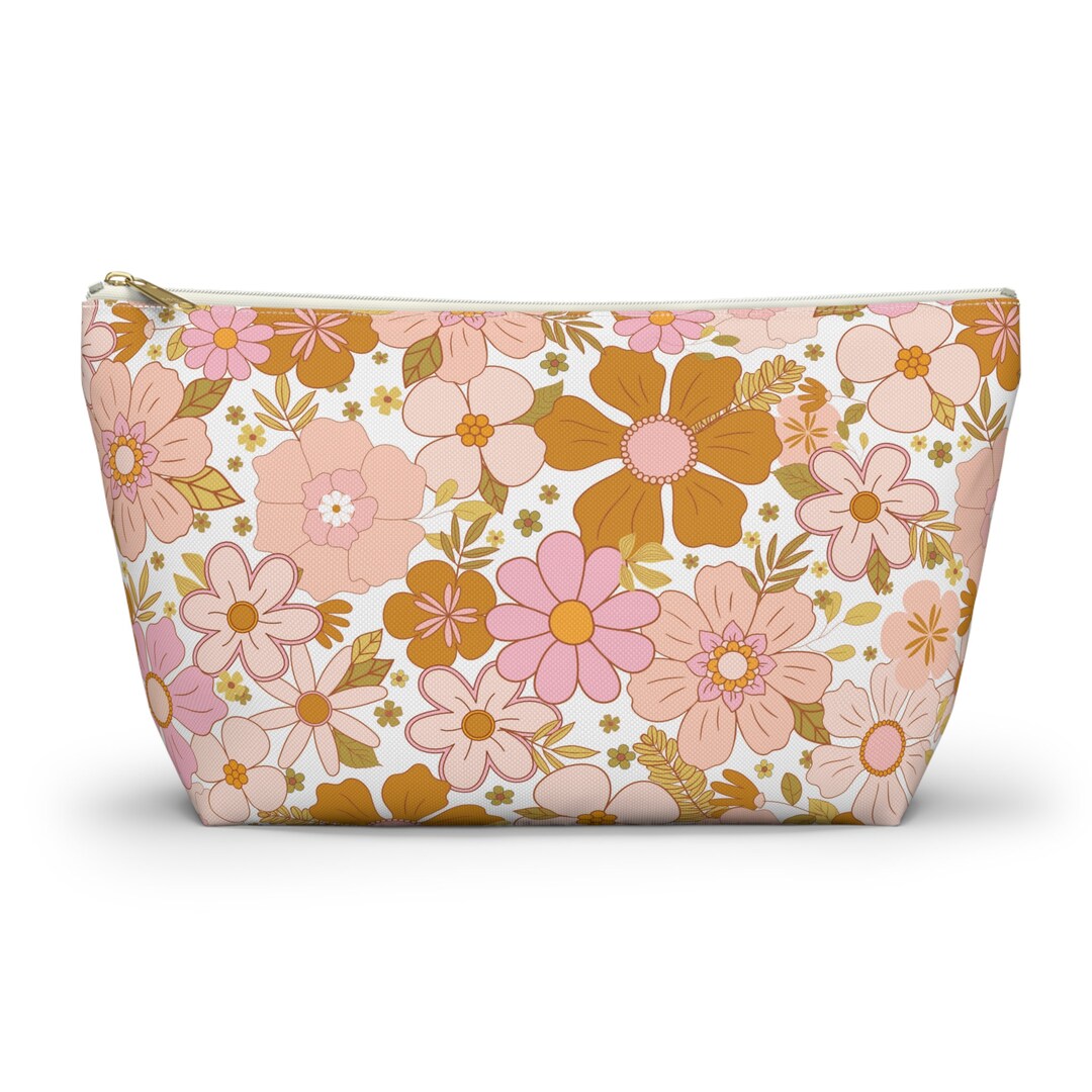 Pink Flower Makeup Bag, Retro Flower Cosmetic Bag, Girly Toiletry Bag ...