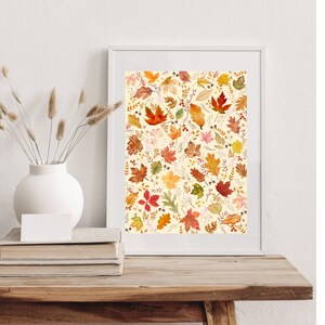 Fall Leaves Wall Art, Fall Watercolor Leaves Print, Autumn Leaves Wall ...