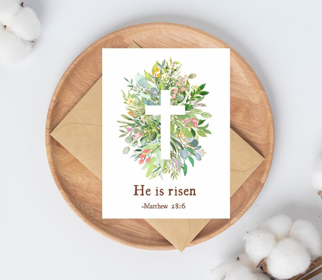 He is Risen Easter Cards, Easter Cross Flowers Card Set, Watercolor ...