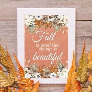 Fall is Proof That Change is Beautiful Print, Seasons Changing Quote ...