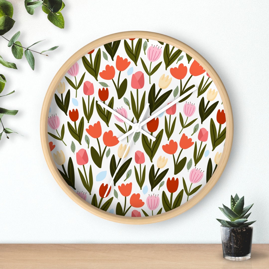 Tulip Wall Clock, Floral Clock, Tulip Wall Decor, Flower Clock, Floral ...