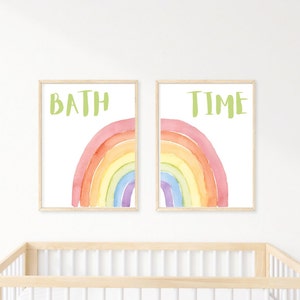 Rainbow Bathroom Set, Rainbow Bathroom Print, Bathroom Rainbow Decor ...