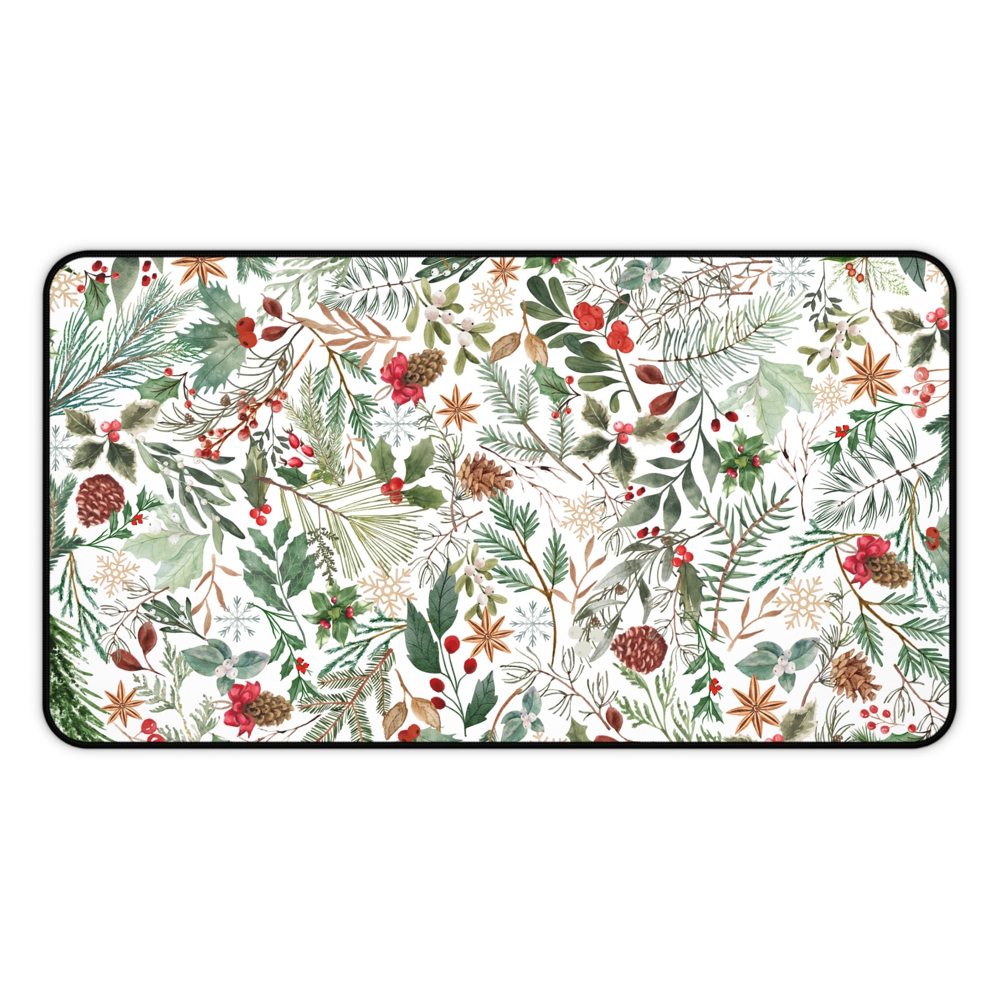 Winter Desk Mat, Christmas Botanical Desk Mat, Winter Desk Decor, Holly ...