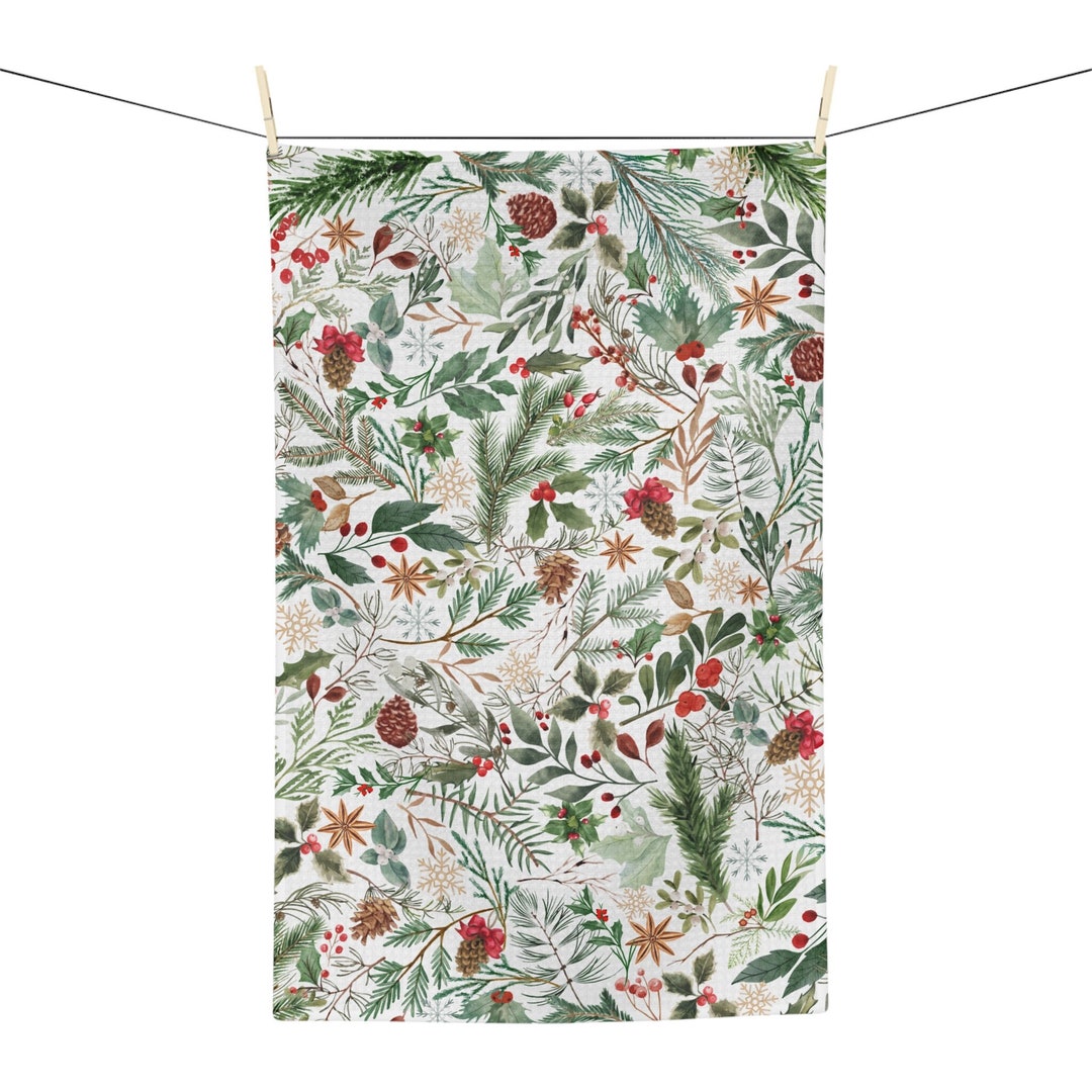 Winter Tea Towel Christmas Kitchen Towel Holiday Watercolor Winter ...