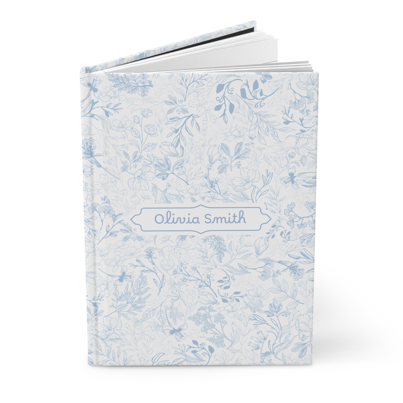 Customized Light Blue Floral Journal, Personalized Blue Flower Notebook ...