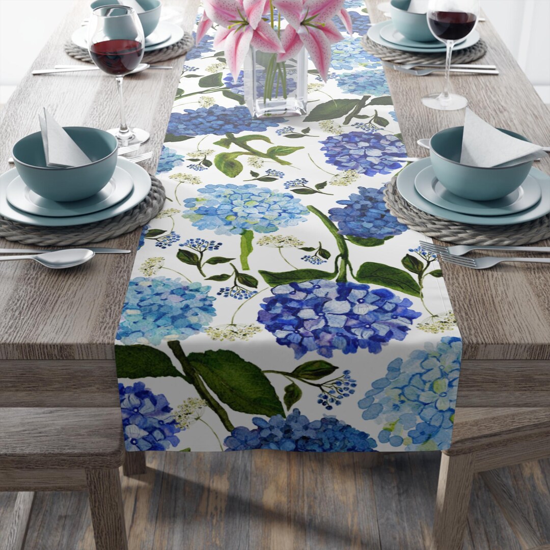 Hydrangea Table Runner, Summer Floral Table Runner, Summer Flower Table ...