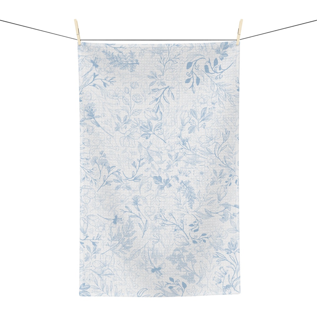 Light Blue Floral Tea Towel, Blue White Kitchen Towel, Chinoiserie Blue ...