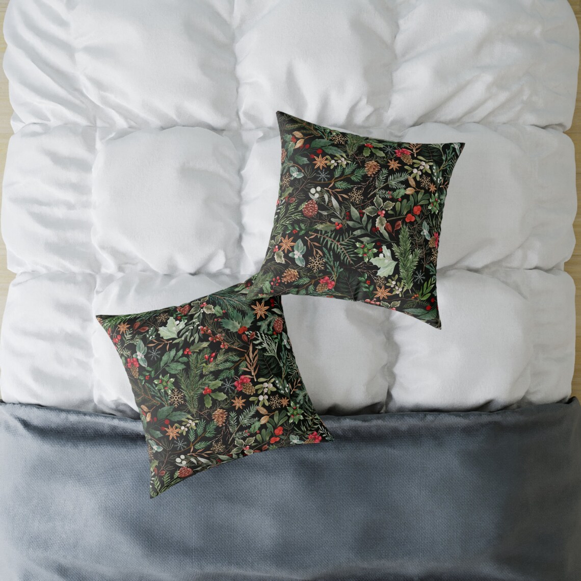 Winter Pillow Cover, Holly Pine Pillow Cover, Watercolor Winter Pillow ...
