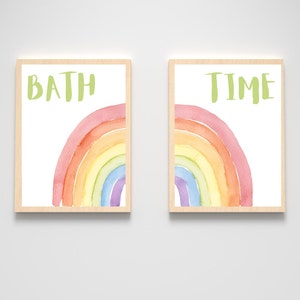 Rainbow Bathroom Set, Rainbow Bathroom Print, Bathroom Rainbow Decor ...