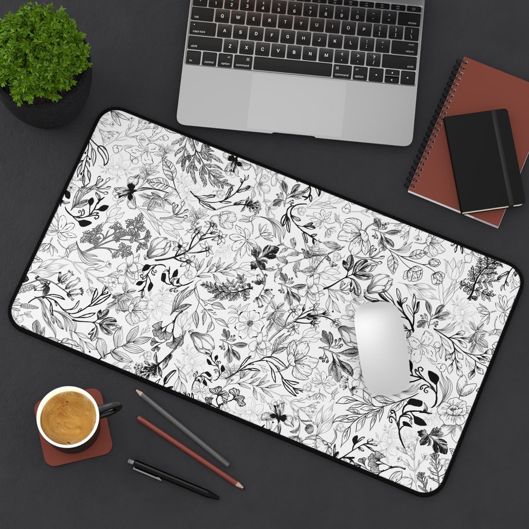 Black White Floral Desk Mat, Black and White Desk Decor, Womens Office ...