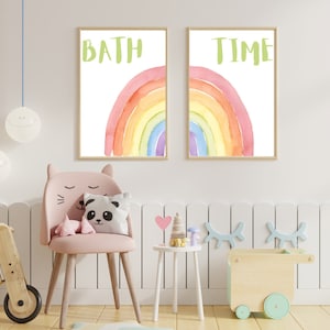 Rainbow Bathroom Set, Rainbow Bathroom Print, Bathroom Rainbow Decor ...