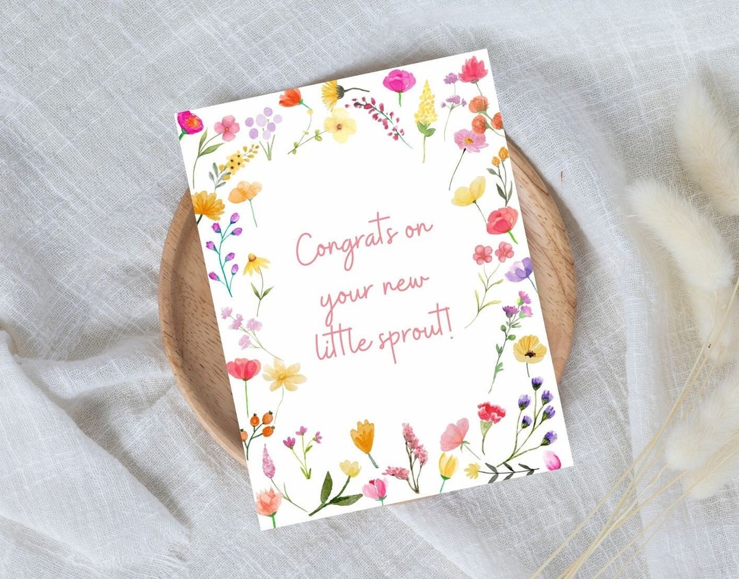 Congrats on Your New Little Sprout Card, Baby Shower Card Floral ...