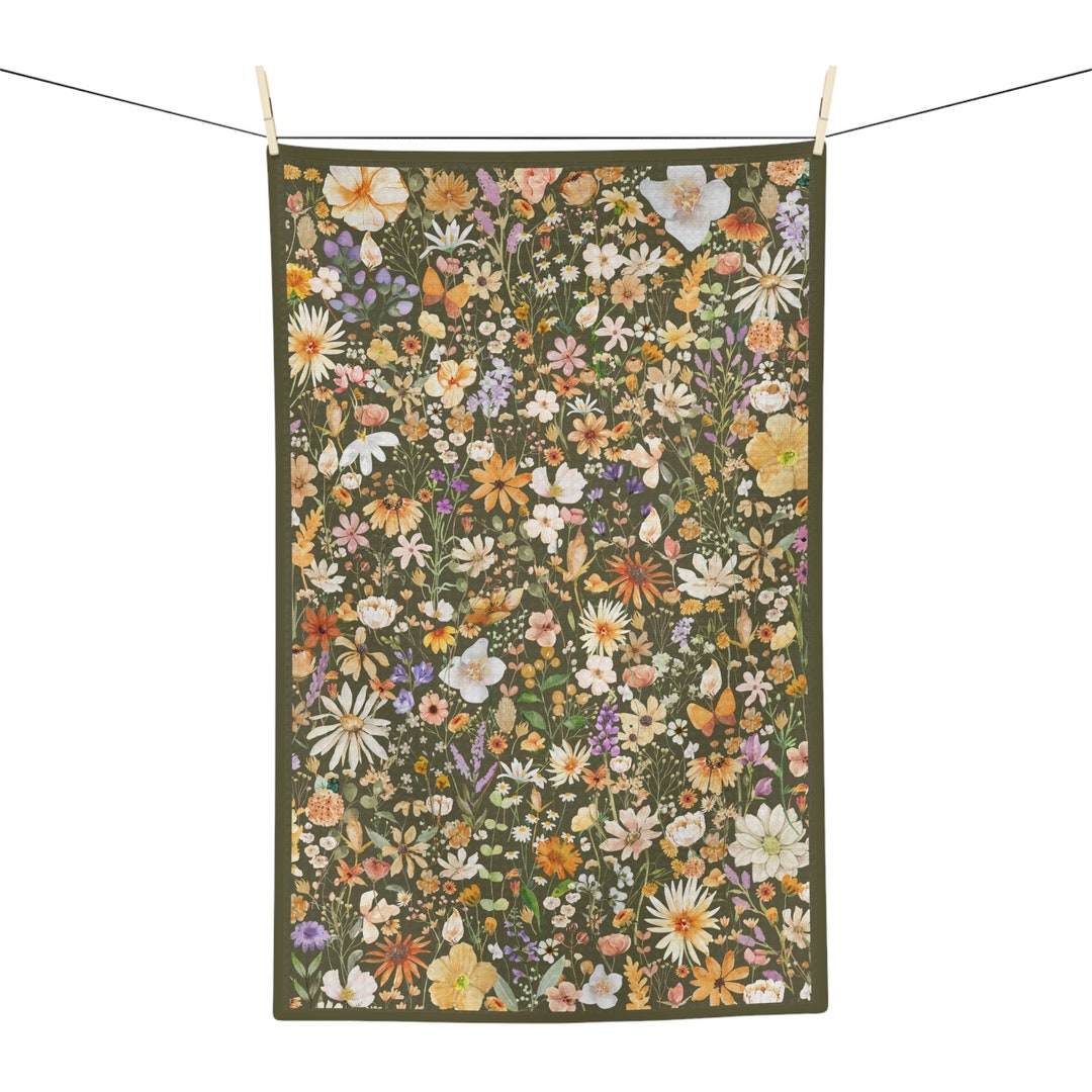 Sage Green Floral Tea Towel, Green Flower Kitchen Towel, Sage Green ...