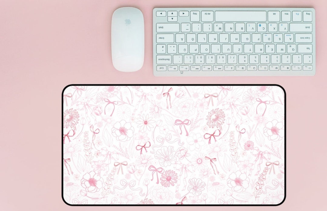 Pink Floral Bows Desk Mat, Pink Coquette Desk Decor, Preppy Pink Desk ...